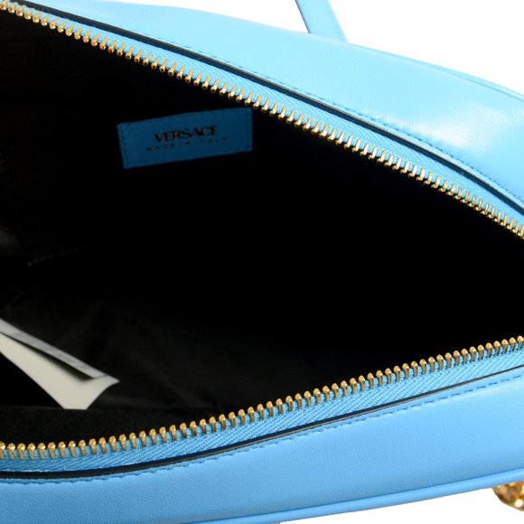 Versace | Bags | Versace Womens Blue Quilted Leather Medium Camera Bag ...